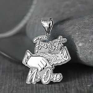 LA BLINGZ Sterling Silver TRUST NO ONE Hip-Hop Pendant