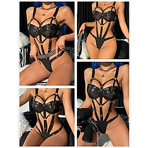 Avidlove Womens Lingerie Set Sexy Underwired Push Up One Piece Babydoll Teddy Lingerie Black Medium