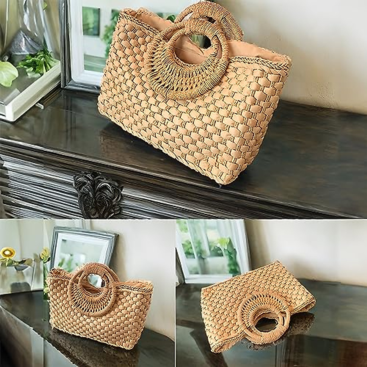 ZPHXD Chic Beach Bags And Straw Tote Bags Luxury Handbags For Women's Vacation Boho Beach Summer Clutch