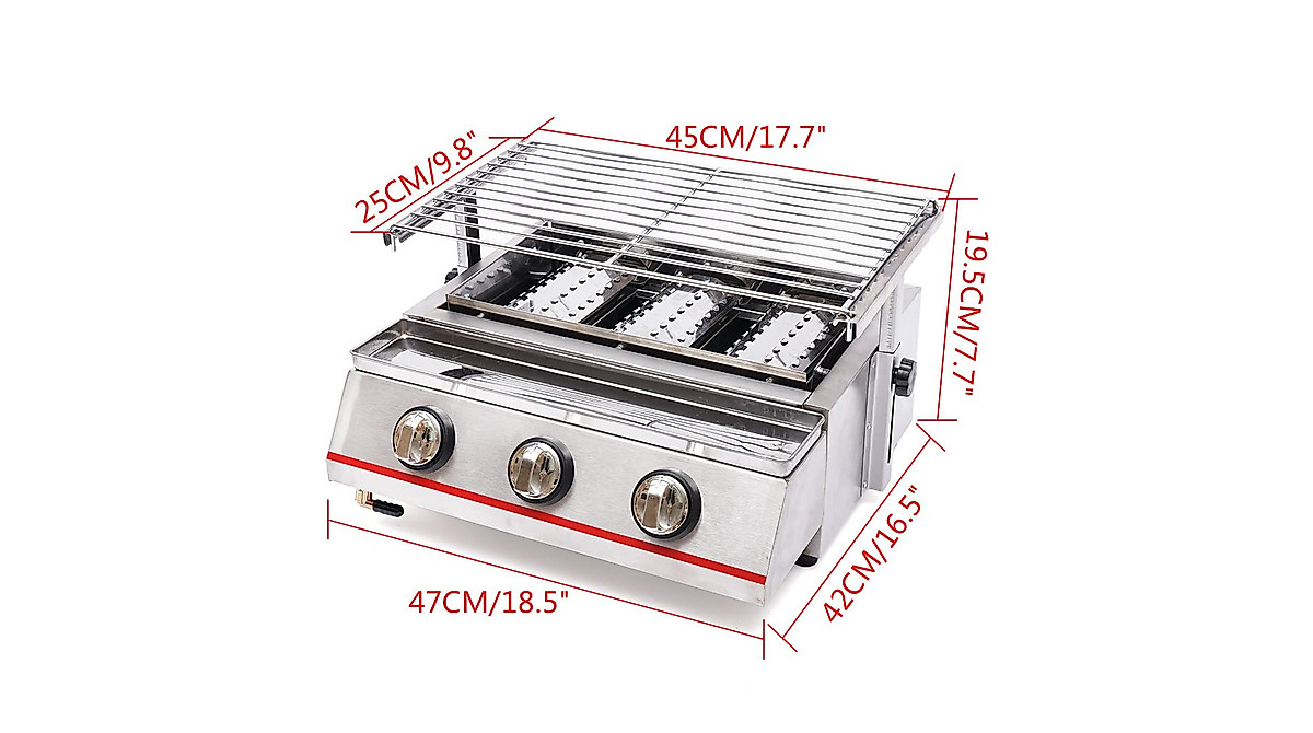 Commercial Gas LPG Grill - 3 Burners for Indoor & Outdoor