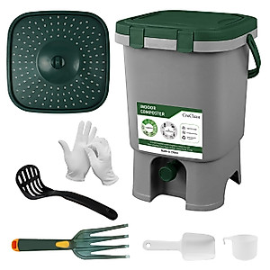 CreClean All Seasons Indoor Composter Starter Kit – 5 Gallon Tan Compost Bin for Kitchen