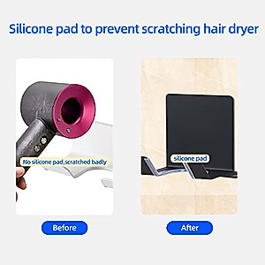 Hair Dryer Holder Wall Mounted - Self Adhesive Blow Dryer Holder Rack Punch Free Hair Dryer Stand Bathroom Hair Tool Organizer Wall Mount Compatible with Most Hair Dryers Black UEMUSI