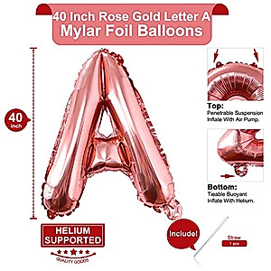 Lovoir 40 Inch Large Rose Gold Letter A Balloons Big Size Jumbo Mylar Foil Helium Balloon for Birthday Party Celebration Decorations Alphabet Rose Gold A