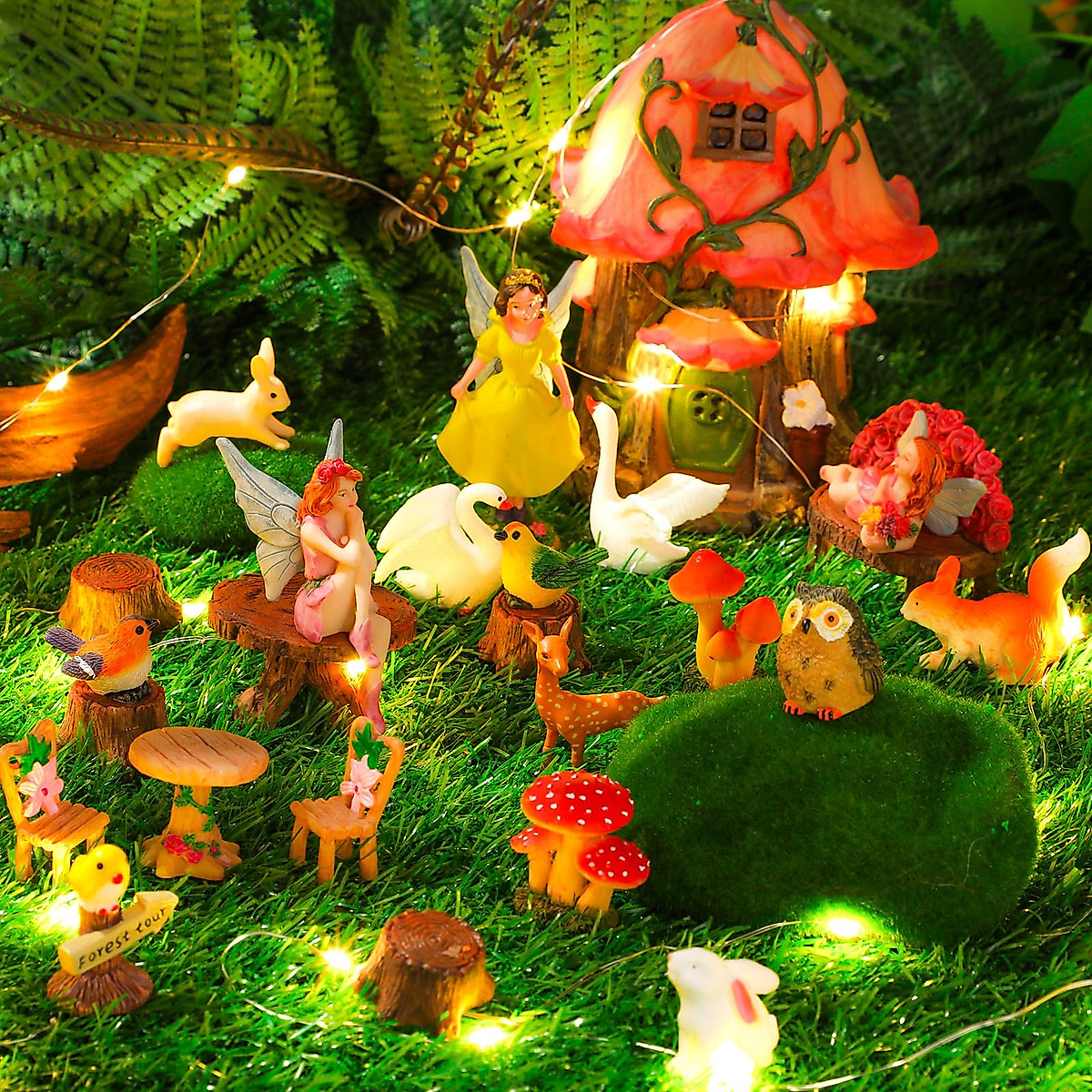 Soaoo Fairy House Garden Figurines Kit Fairy Outdoor Fairy Nativity Set for Kids Garden Decor Micro Landscape Ornaments (Beauty)