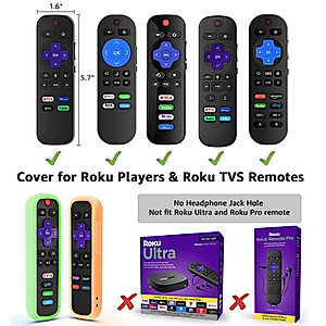 4 Pack Remote Cover for Roku, Case for Hisense/TCL Roku TV Steaming Stick/Express Universal Replacement Controller Silicone Sleeve Skin Glow in The Dark Orange White Light Green Blue with Lanyards