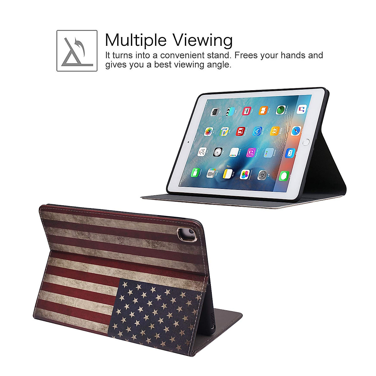 iPad Mini 5 Case, Mini 4 Case, iPad Mini 1/2/3 Case, Protective Leather Case, Adjustable Stand Auto Wake/Sleep Smart Case for iPad Mini 5th/4th Gen 7.9 inch - Vintage USA American Flag