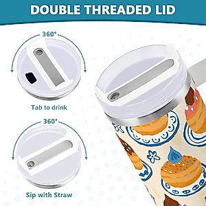 CIJEMAPW Donuts Insulated Tumblers Flower 30 oz Water Bottles Travel Mug with Handle and Straw Lid Leakproof School Work Outdoor for Women & Men