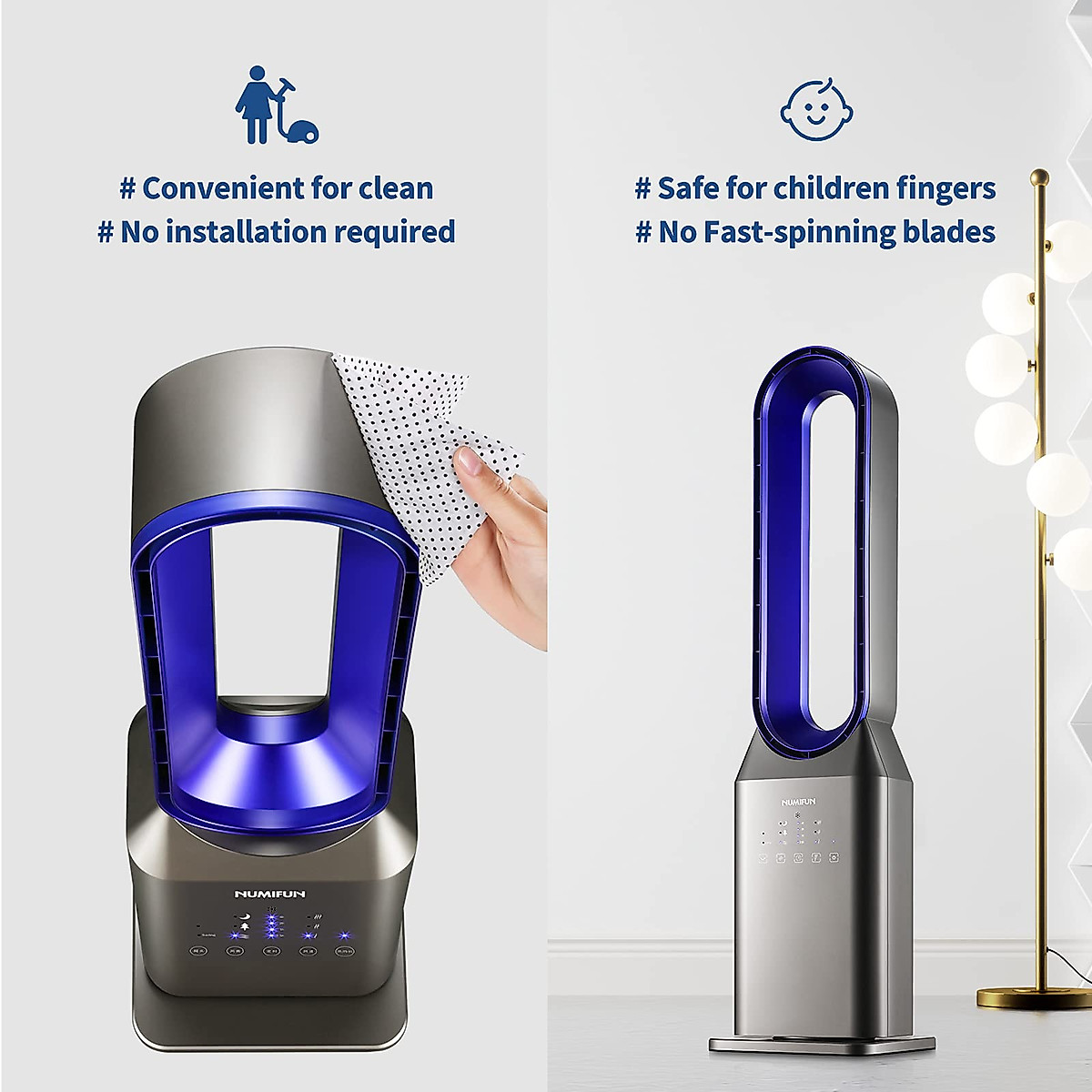 NUMIFUN Bladeless Tower Fan 36 Inches Portable Electric Standing Floor Fan Air Circulator with Oscillating and Remote Control for Indoor Home Large Room Bedroom Office Use