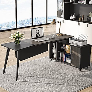 Tribesigns L-Shaped Computer Desk with File Cabinet, 78.74 Inch Large Executive Office Desk with Shelves, Industrial Business Furniture Desk Workstation for Home Office (Grey)