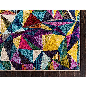 Unique Loom Estrella Collection Geometric, Triangles, Bright Colors, Abstract, Modern Area Rug, 9 ft x 12 ft, Multi/Beige