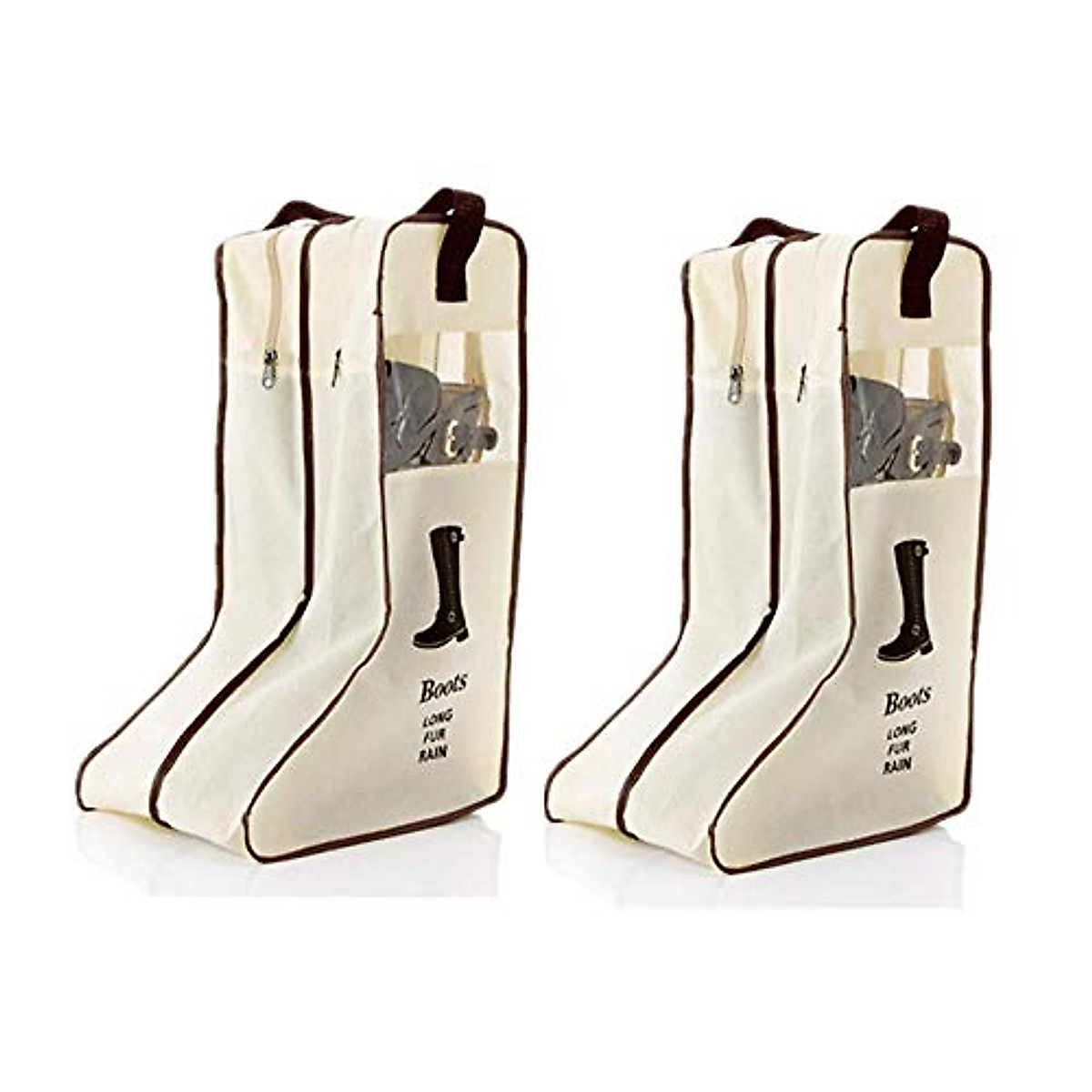 Corkwaw Portable 2 Pair Boot Storage Bags Dust Proof Shoe Bags,Zippered Tall Boots Organizer Protector Bag for Home and Travel Beige