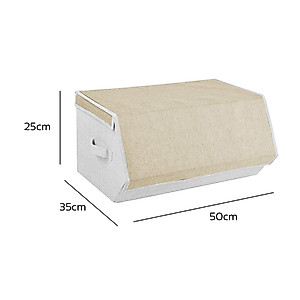 Anika 66819 Stackable Storage Box with Magnetic Secured Lid-25x35x50cm-Cream, Canvas, Cream, Large