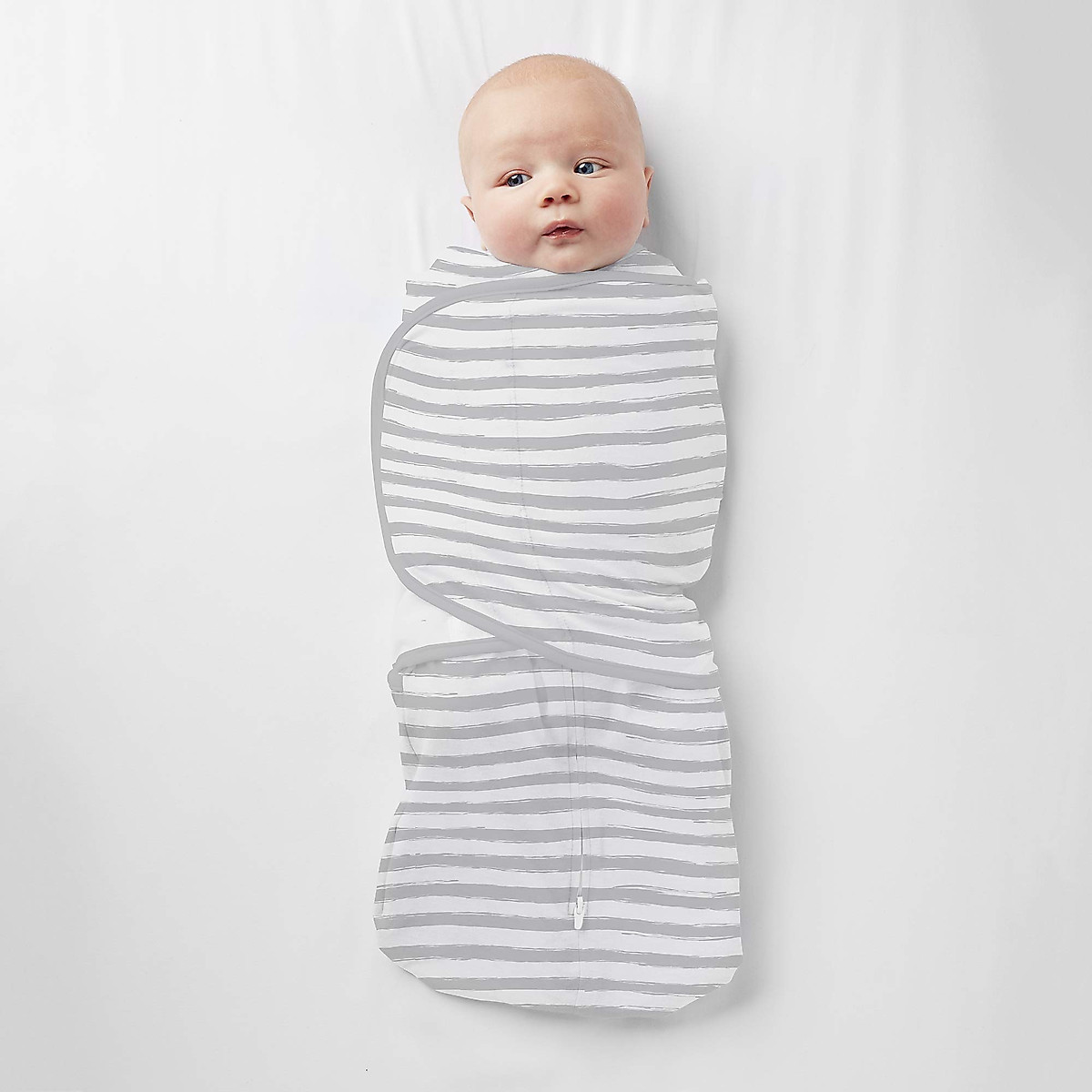BreathableBaby Adjustable 3-in-1 Soft Premium Cotton Newborn Swaddle Trio Blanket & Wrap, (Infants 0-4 months) – Gray Watercolor Stripe, Arms Up, Arms Down, Arms Out, 61233-A