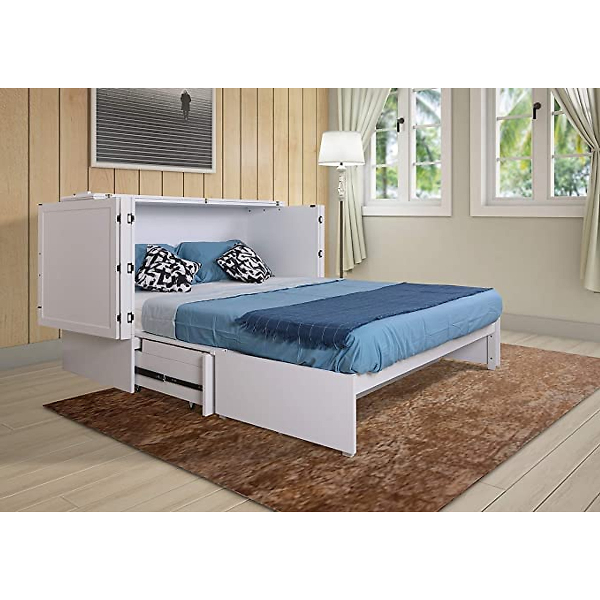 Mega Solutions Emurphybed Daily Delight Murphy Cabinet Chest Bed with Charging Station 8 Inch, Queen (White)
