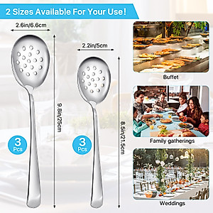 Aemygo 2 Sizes Serving Spoons Set, 9.8in 8.5in Stainless Steel Slotted Serving Spoon Metal Buffet Spoon Large Cooking Skimmer Utensils Cutlery for Party Home Kitchen (6 Pieces)