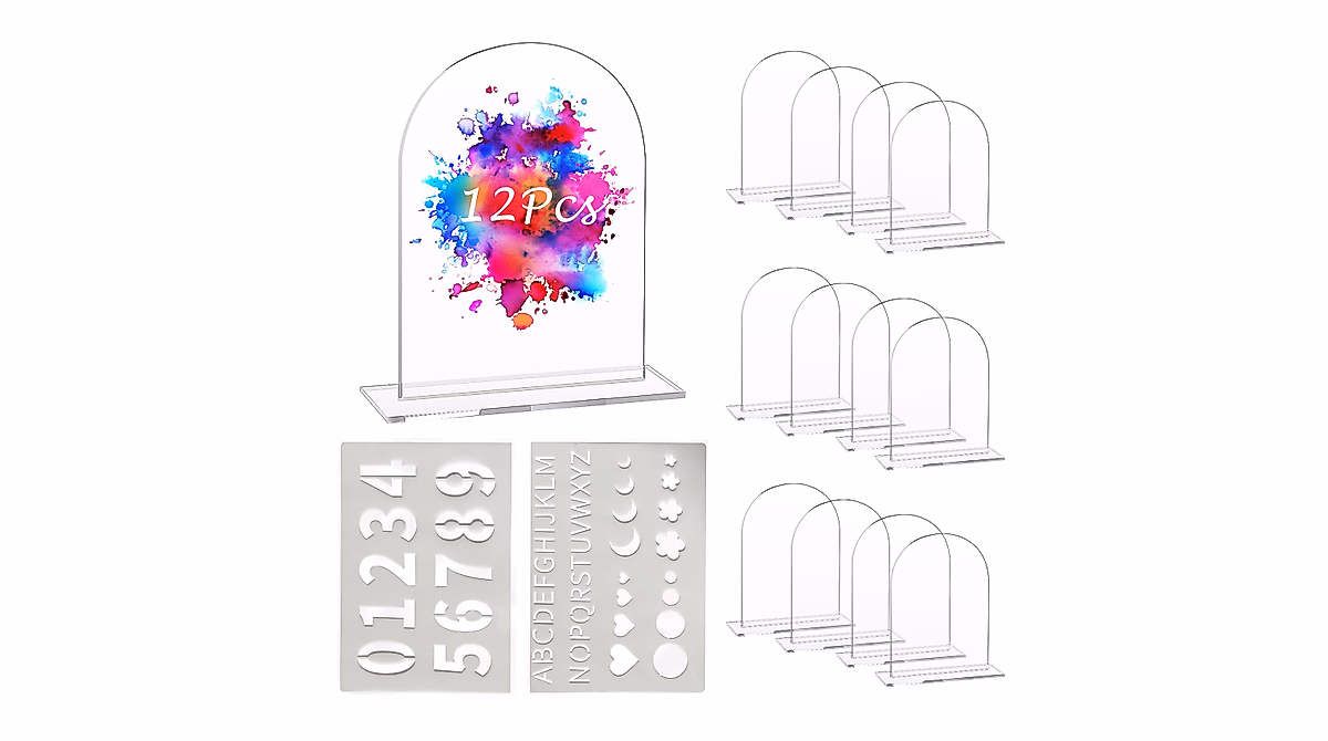 LUGUNU 12 Pack 5x7 Inch Blank Clear Arch Acrylic Sign with Stand Blank ...