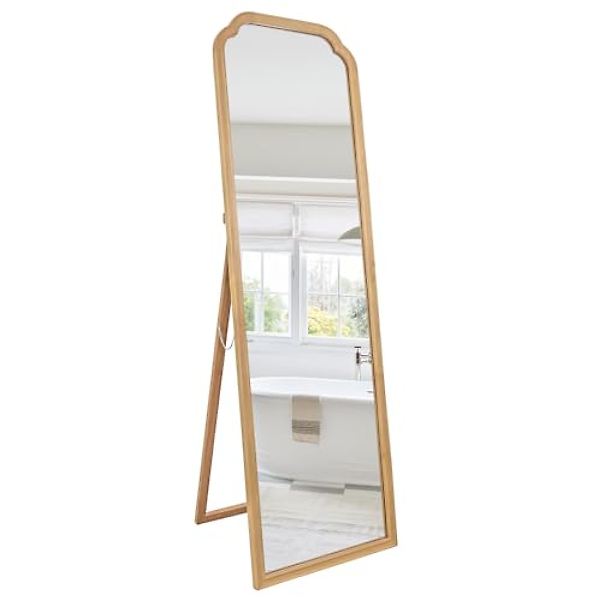 WallBeyond Full Length Mirror with Stand 65"x20", Rustic Wooden Frame Floor Mirror, Large Full Body Mirror for Bedroom, Leaning Against Wall (Naturl Solid Wood)