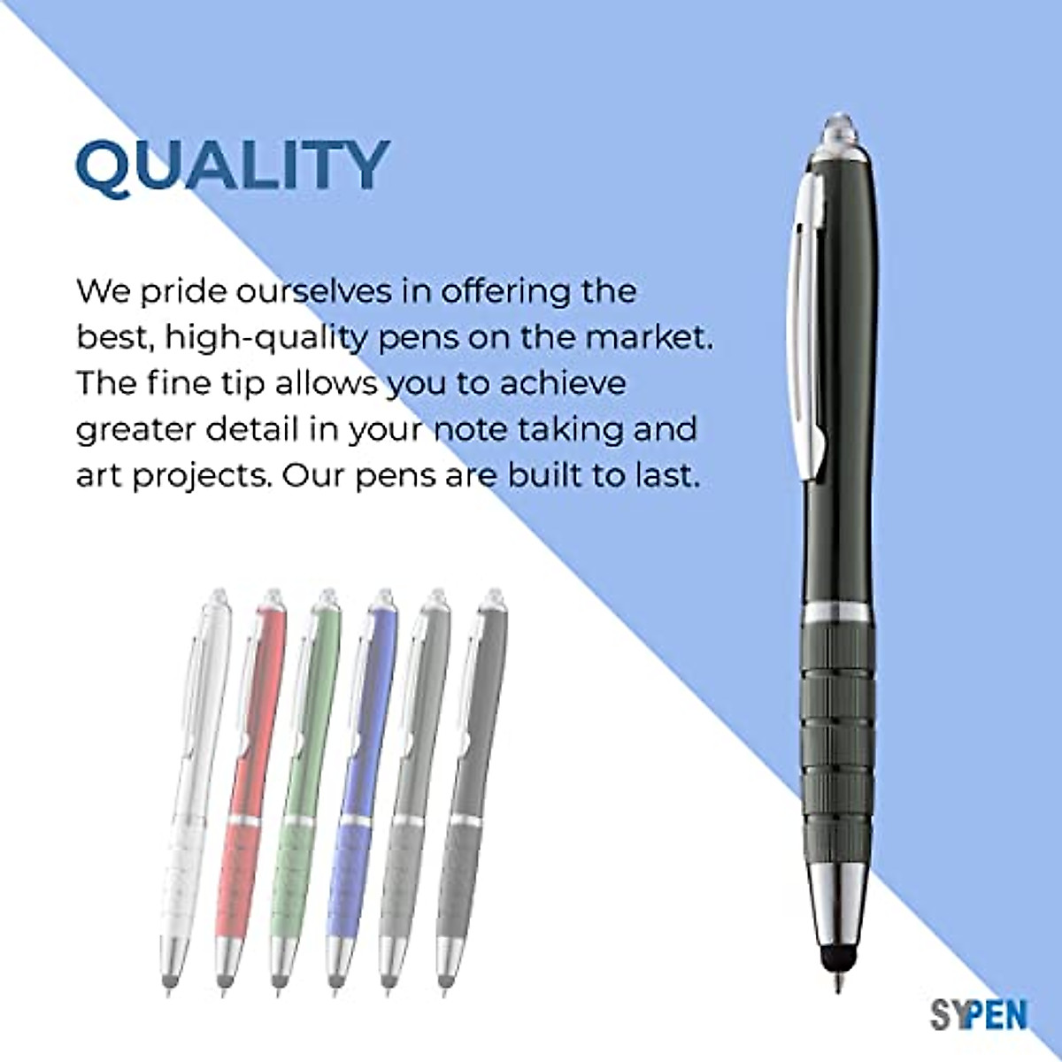 SyPen Personalized Pen, 3-in-1 Ballpoint Pen, Touch Screen Pen Stylus, and Flashlight Pen, Customized Gift Pen for Men, Women, Adult Party Favors - Customizable with Personalized Text, Names, or Logo