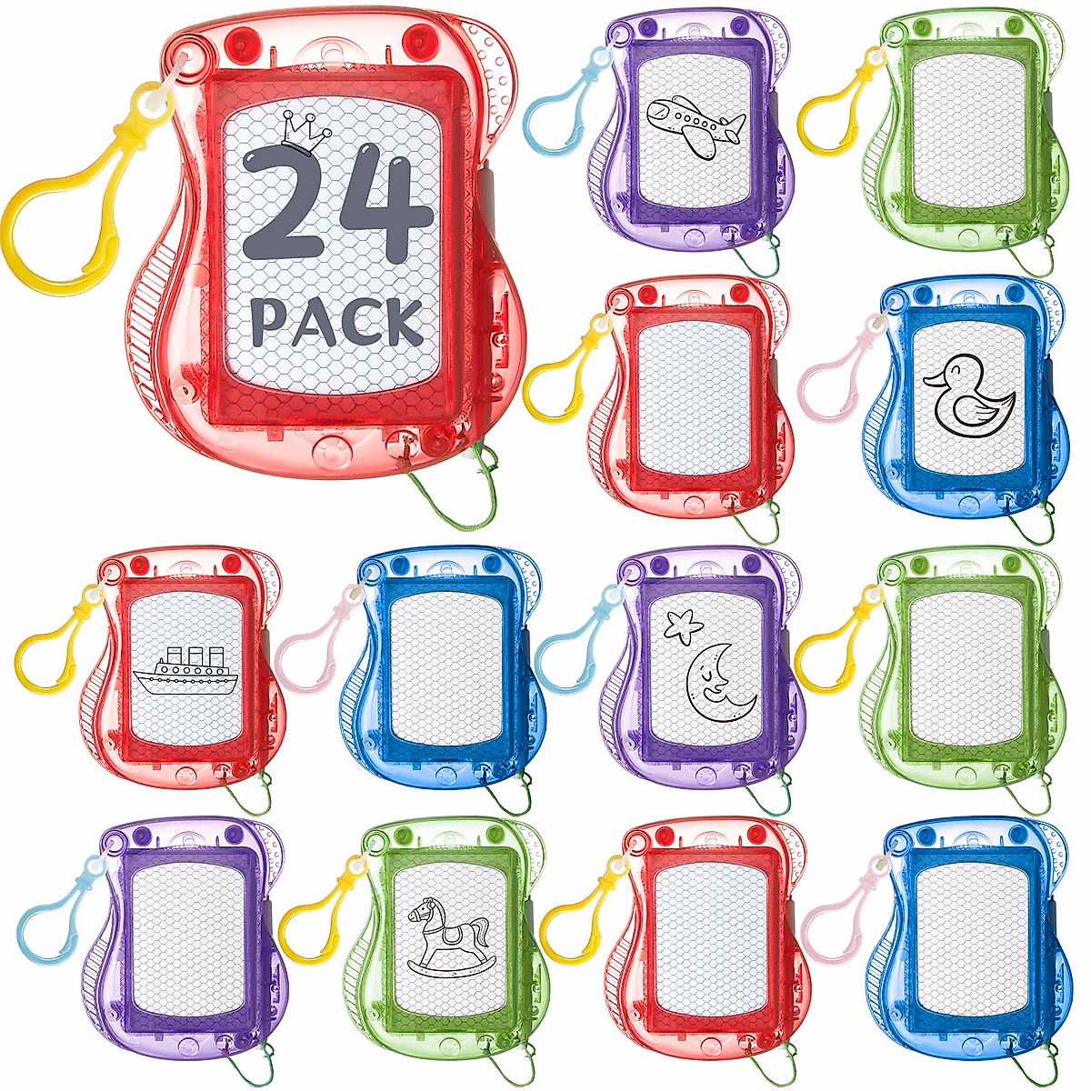 24 Pcs Mini Magnetic Drawing Boards Doodle Board for Kids Backpack Keychain Clip Drawing Board Erasable Sketch and Painting Pad for Classroom Rewards Party Favors Goodie Bag Stuffers (Classic Style)