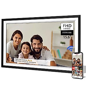 WiFi Digital Picture Photo Frame 15.6” FHD Touch Screen with 32GB Storage, 1920 * 1080 IPS Screen, Slideshow, Auto-Rotate, Easy Setup to Share Photos or Videos via APP, Gift for Family & Friends