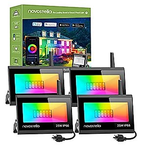 NOVOSTELLA 25W Smart LED Flood Lights, RGB, Second-Generation WiFi Outdoor Dimmable Color Changing Stage Light, IP66 Waterproof, Multicolor Wall Washer Light, Work with Alexa, 4 Pack