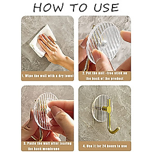 Thinslimer 8 Pack Adhesive Hooks Acrylic Wall Hooks Decorative Gold Towel Hook Strong Adhesive Wall Tools for Hanging Towels Hats Bags Keys (Gold)