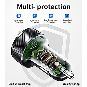 KEWIG Car Charger, 36W Fast Car Charger Adapter, Dual USB Car Charger Fast Charge with Colorful Voltmeter & ON/Off Switch