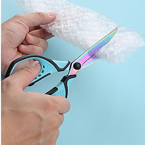 Colorful Titanium Non-Stick Scissors with Cover/Cap, All Purpose Fabric Sewing Scissors Office Craft Scissors SoftGrip Sharp Shears Cutter for Home School Supplies (Blue & Rainbow)