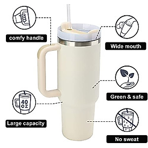 New Version 40oz Stainless Steel Vacuum Insulated Tumbler with Lid and Straw for Water, Smoothie and More, Iced Tea or Coffee (Cream)