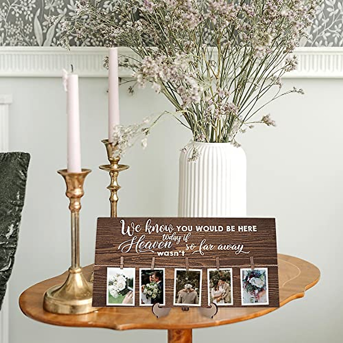 BINCUE 3D Wedding Memory Table Sign 20x10 Inch with 5 Clips,Wedding Decor to Honor Souls,Wooden Picture Frames