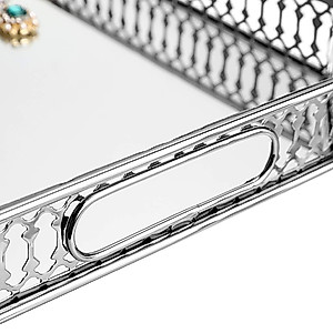 Hipiwe Vanity Makeup Mirror Tray - 13.8" X10" Metal Jewelry Trinket Organizer Tray Cosmetic Perfume Tray Home Decorative Tray for Dresser Bathroom Bedroom Countertop,Large Size