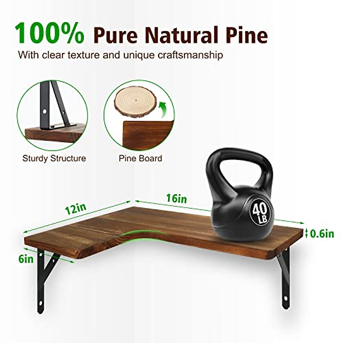 iiidol Corner Floating Shelves ,Set of 4 Wall Mounted Corner Shelf Rustic Wood Wall Shelves Storage Display Shelf Decor for Living Room, Bedroom, Kitchen (Arbonized Black)