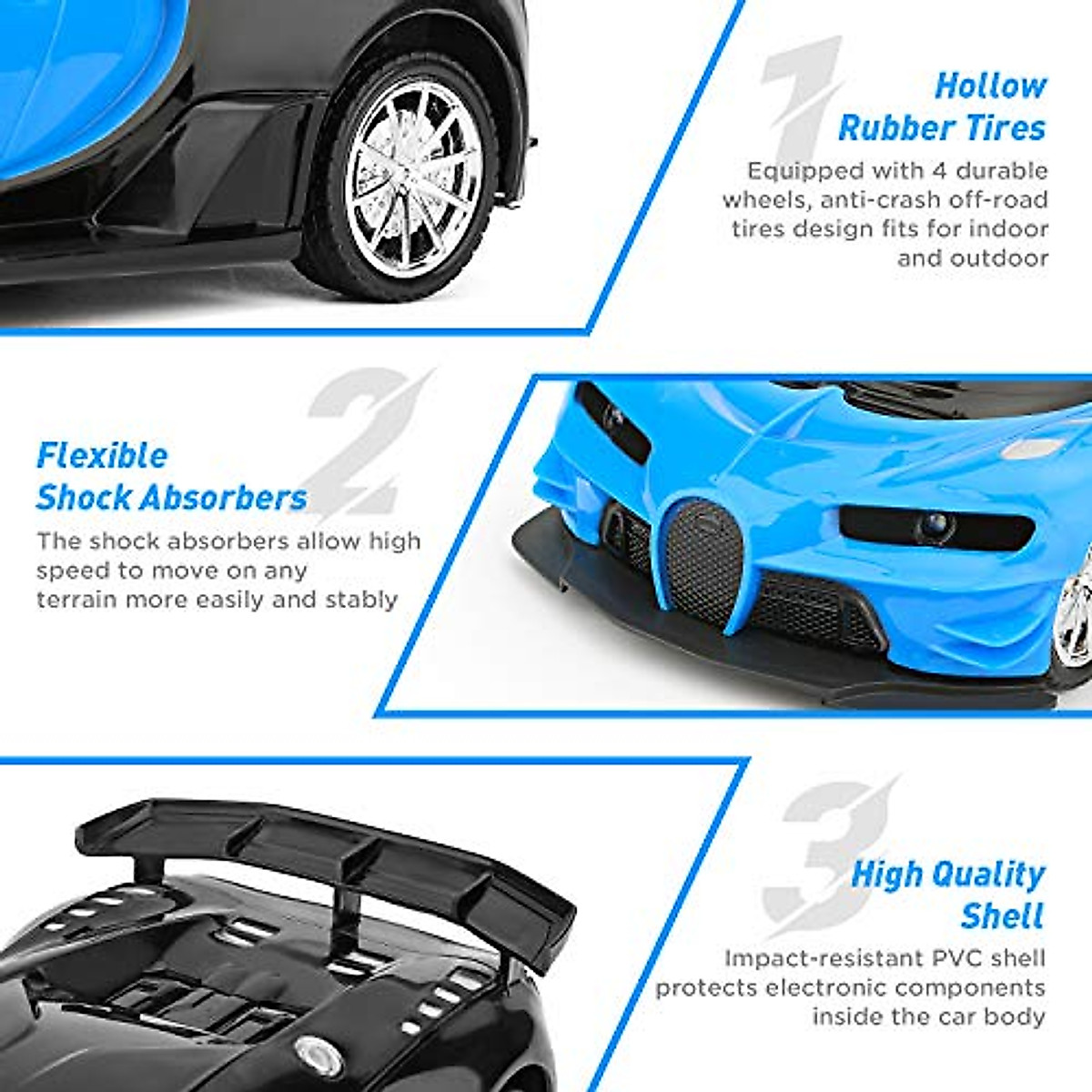 GaHoo Remote Control Car for Kids - 1/16 Scale Electric Remote Toy Racing, with Led Lights Rechargeable High-Speed Hobby Toy Vehicle, RC Car Gifts for Age 3 4 5 6 7 8 9 Year Old Boys Girls (Blue)