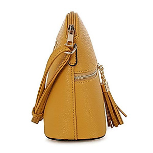 SG SUGU Lunar Lightweight Medium Dome Crossbody Bag Shoulder Bag with Double Tassels | Zipper Pocket | Adjustable Strap|Mustard