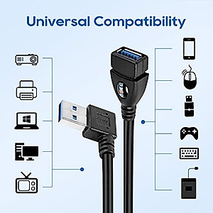 UCEC USB 3.0 Extension Cable Short SuperSpeed USB Cable Extender USB 90 Degree Adapter-Male to Female-A Left & Right Angle for Webcam, Printer, Flash Drive, Hard Drive, USB Keyboard, Gamepad, 2 Pack