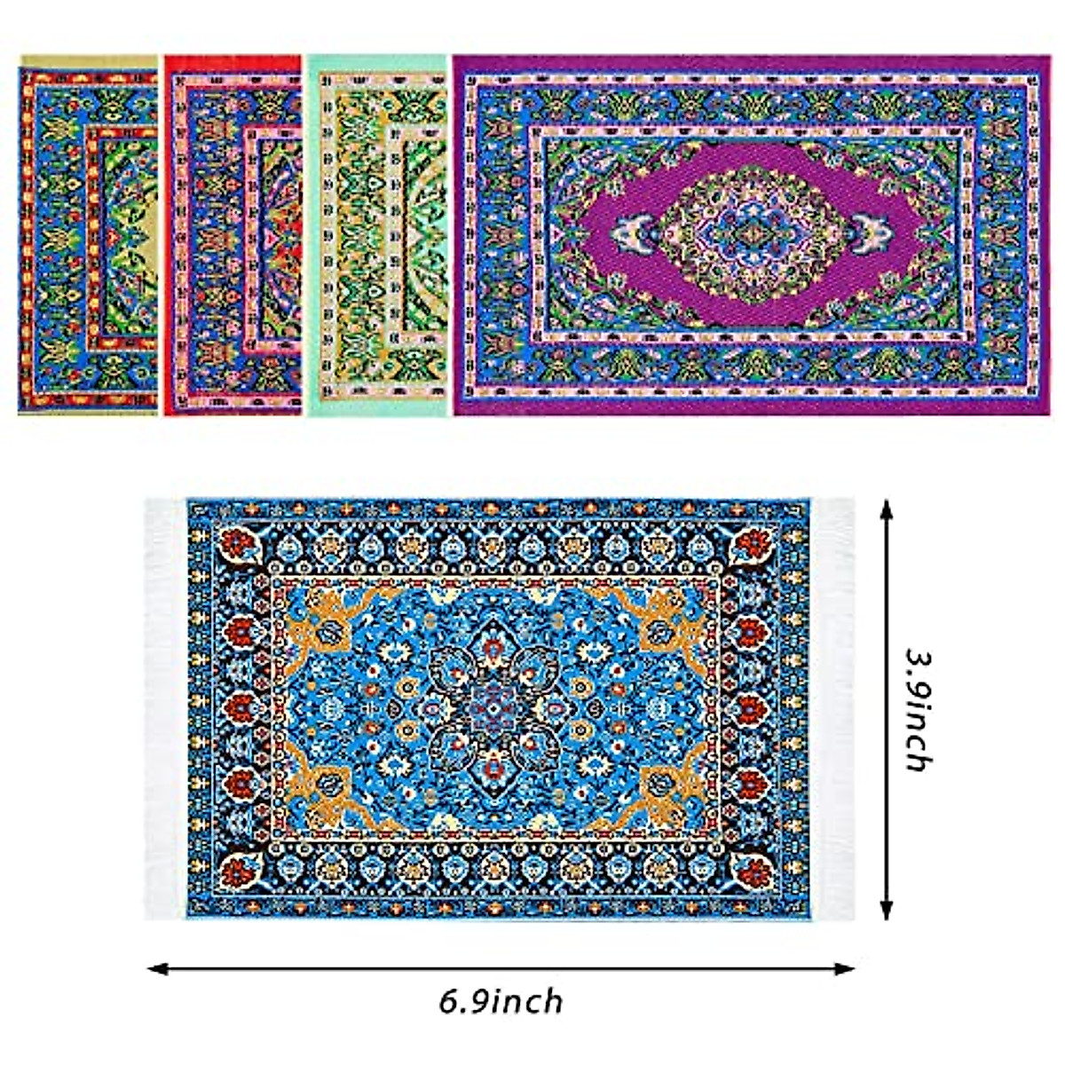 G0lden&Mang0 47Pcs Dollhouse Decor Set, 15Pcs Flower Pattern Mini Tea Cup 21Pcs Mixed Cake Ice Cream Jam Jar, 1Pc Miniature Tablecloth Furniture Toy for Kids Gift