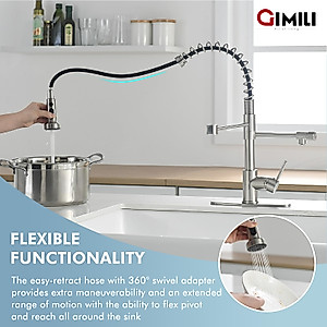 GIMILI Filter Kitchen Faucet for Water Filtration System Drinking Water Faucet 3 in1 Commercial Style Pull-Down Single Handle, Brushed Nickel (Without Water Filtration Device)