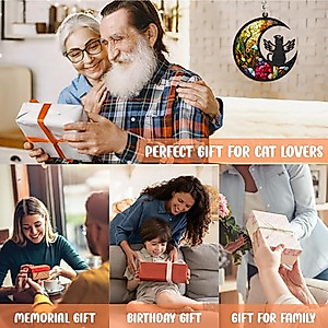 Cat Memorial Suncatcher for Windows Stained Glass,Pet Sympathy Gift to Memorialize The Loss,Unique Angel Cat Statue Suncatchers with Personalized Decorations