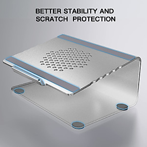 LORYERGO Laptop Stand, Aluminum Laptop Riser for Desk, Ergonomic Computer Stand for Laptop, Laptop Stand for Desk Compatible with Most 10-17" Laptops, Silver