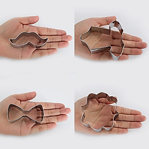 Little Man Themed Cookie Cutter Set Stainless Steel Mustache Bow Tie Neck Onesie Rattle Baby Bottle Photo Plaques Dough Fondant Biscuit Molds for Baby Shower