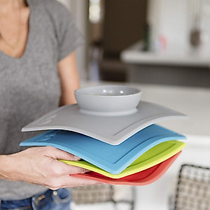 ezpz Happy Bowl - 24 Months + (Gray) - 100% Silicone Suction Bowl with Built-in Placemat – Dishwasher Safe