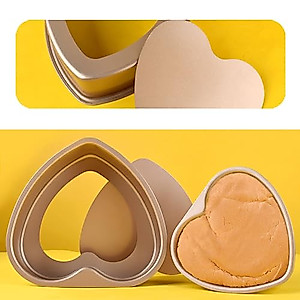 beyonday 2pcs Heart Shaped Cake Pan with Removable Bottom, 6+8 inch Carbon Steel Cake Tray for Wedding Birthday Anniversary, Kitchen Baking Bread Cheesecake Non-stick Cake Mold (Gold)