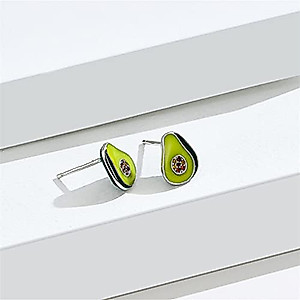 LOVE SILVER S925 Sterling Silver Cubic Zircon Green Avocado Stud Earrings Funny Fruit Earrings Aesthetic Earrings for Women Teenger LSE146