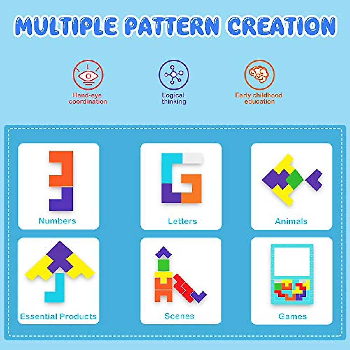 VATOS Puzzle Brain Teasers Magnetic Tangram Jigsaw Toys Magnet Drawing Board Intelligence Colorful 3D Russian Blocks Game STEM Educational Gift for Kids Boys Girl Age 3 4 5 6+ Year Old (47 Pcs)