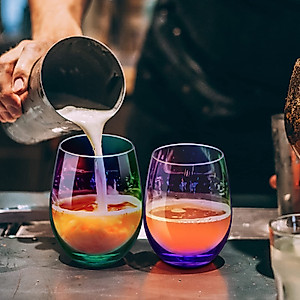 NiHome Stemless Wine Glasses 20oz 6-Pack Iridescent Gradient Rainbow Colors Large Water Glasses Margarita Glassware Set Wine Drinking Tumblers