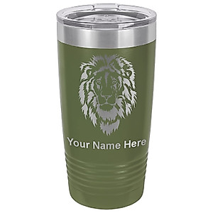 LaserGram 20oz Vacuum Insulated Tumbler Mug, Lion Head, Personalized Engraving Included (Camo Green)