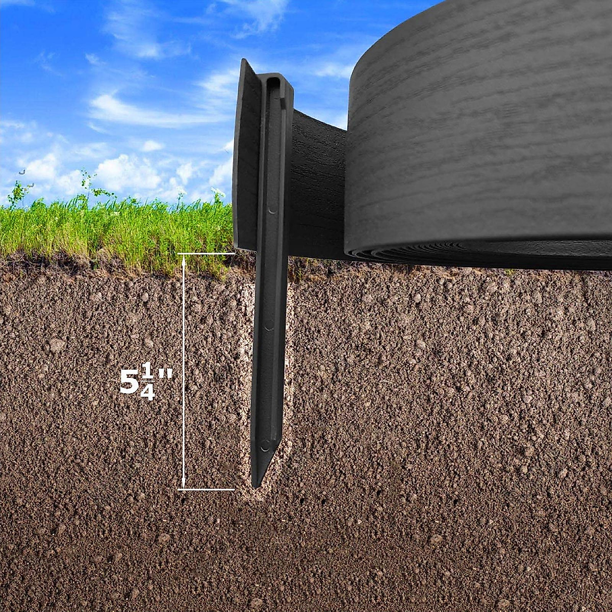 Landscape Edging Coil Kit 4 Inch High Terrace Board with 12 10-inch Spikes，40 FEET, Black