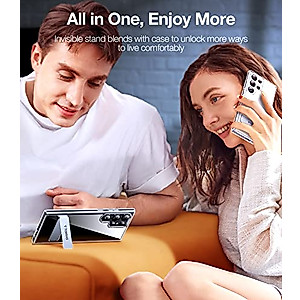 TORRAS for Samsung Galaxy S23 Ultra Case Clear with Kickstand Never Yellowing, [3-Way Built-in Kickstand] [10FT MIL-Grade Shockproof] Slim Clear Case for Samsung S23 Phone Ultra Case, Diamond Clear