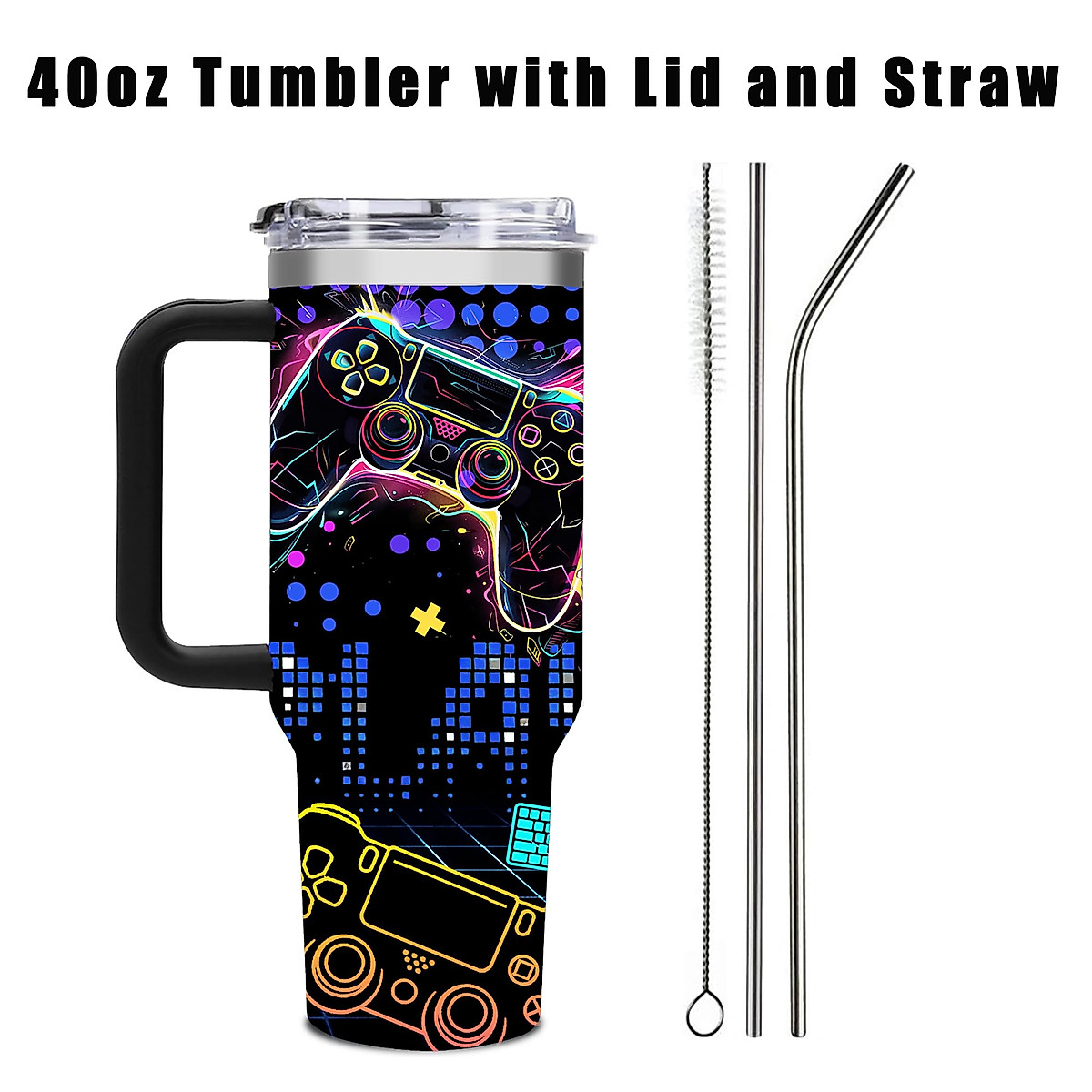 Gamer Gifts Gaming Gifts Gamer Gifts for Men Gamer Tumblers Gifts for Gamers Mens Gifts for Birthday Gaming Mugs Gaming Stuff Gamepad Game Lover Gifts for Boys Teen Gamer Cup 40oz (Newly Upgraded Lid)