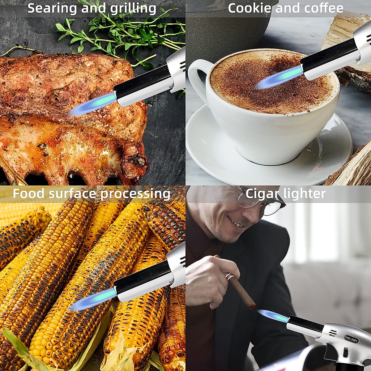 Hotdevil Butane Culinary Torch 6g Refillable Tank Cooking Kitchen Torch Lighter Fit All Butane Cartridge Blow Torch/w Safety Lock Adjustable Flame for BBQ Creme Brulee Dessert(Butane Gas Not Include)